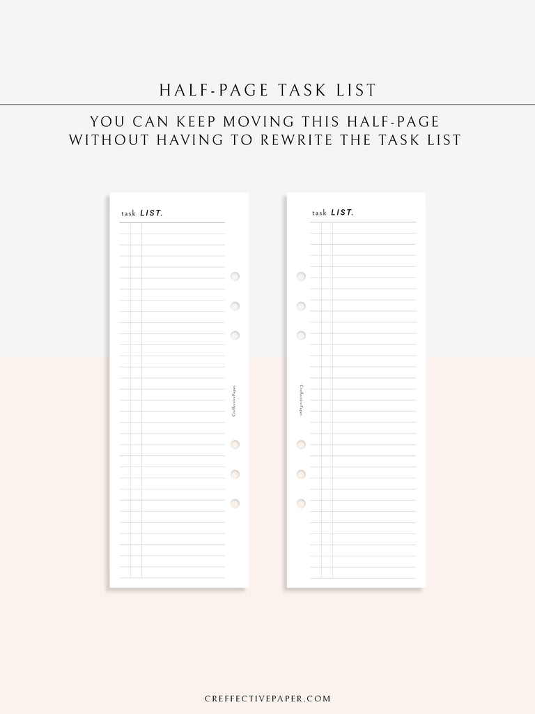 D115 | Half Page Task List Template, Printable Planner Inserts ...