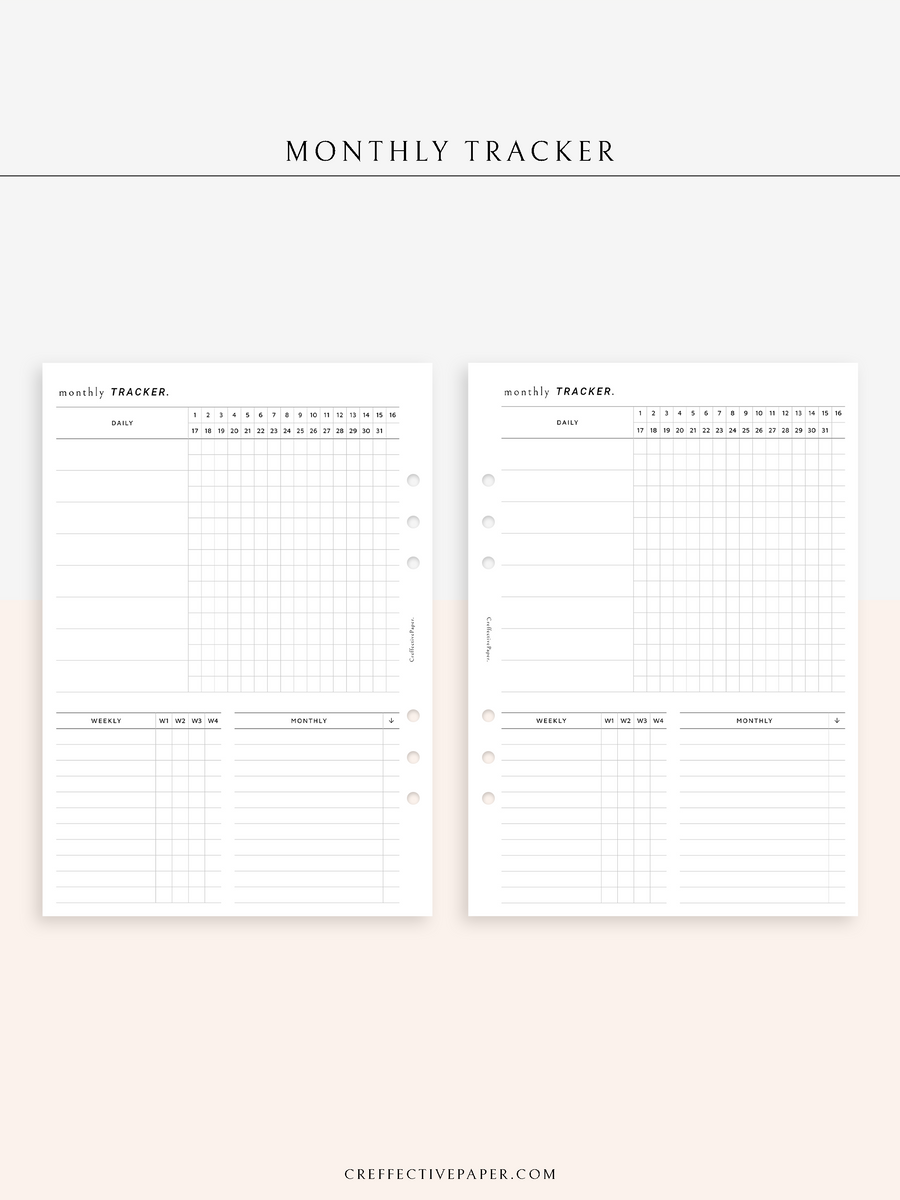 T130 | Monthly, Weekly, Daily Tracker – CreffectivePaper