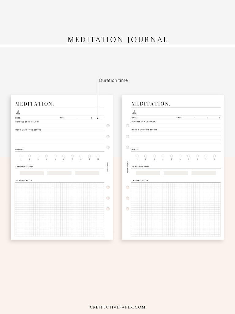 N122-3 | Meditation Log, Yoga Journal Template Printable – CreffectivePaper