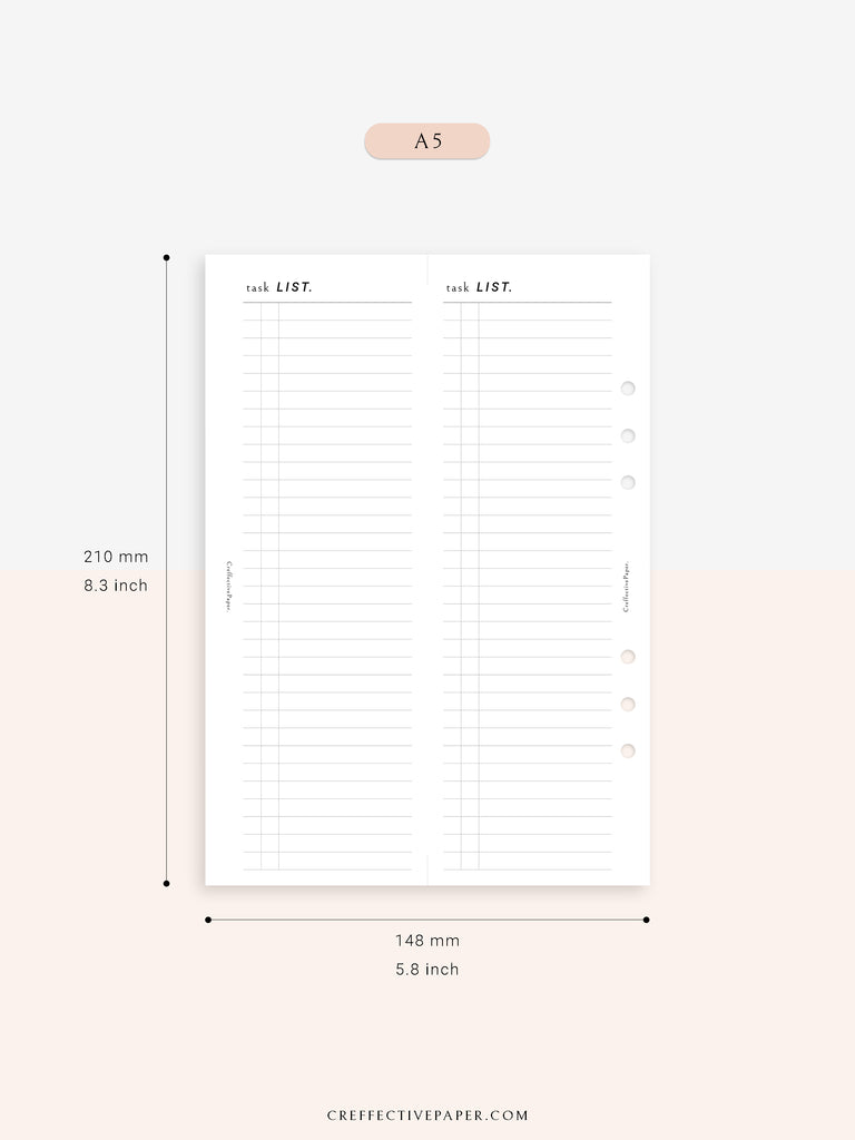 D115 | Half Page Task List Template, Printable Planner Inserts ...