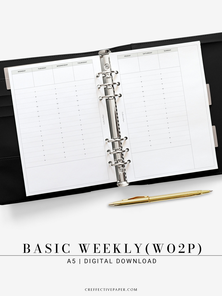 W120 | Basic Weekly Schedule Planner, Week on Two Pages – CreffectivePaper