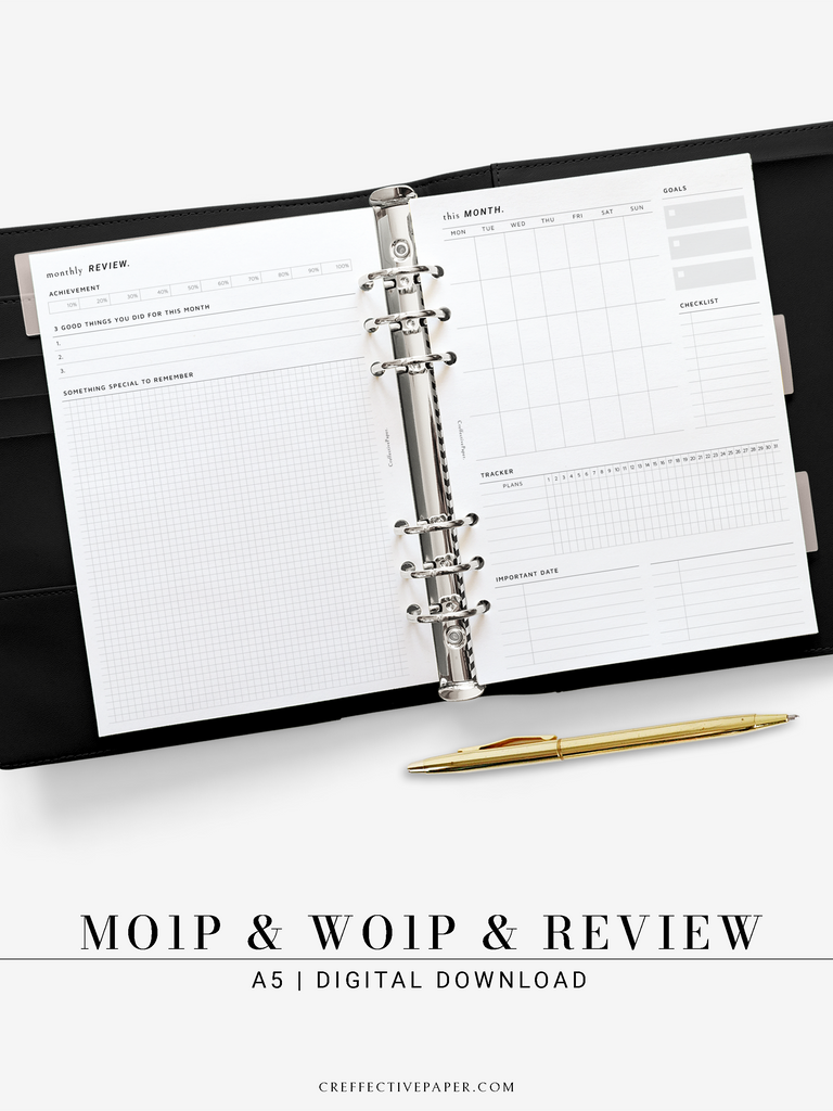W118 | Monthly+Weekly+Review Total Planner Inserts Template, Monday St – CreffectivePaper