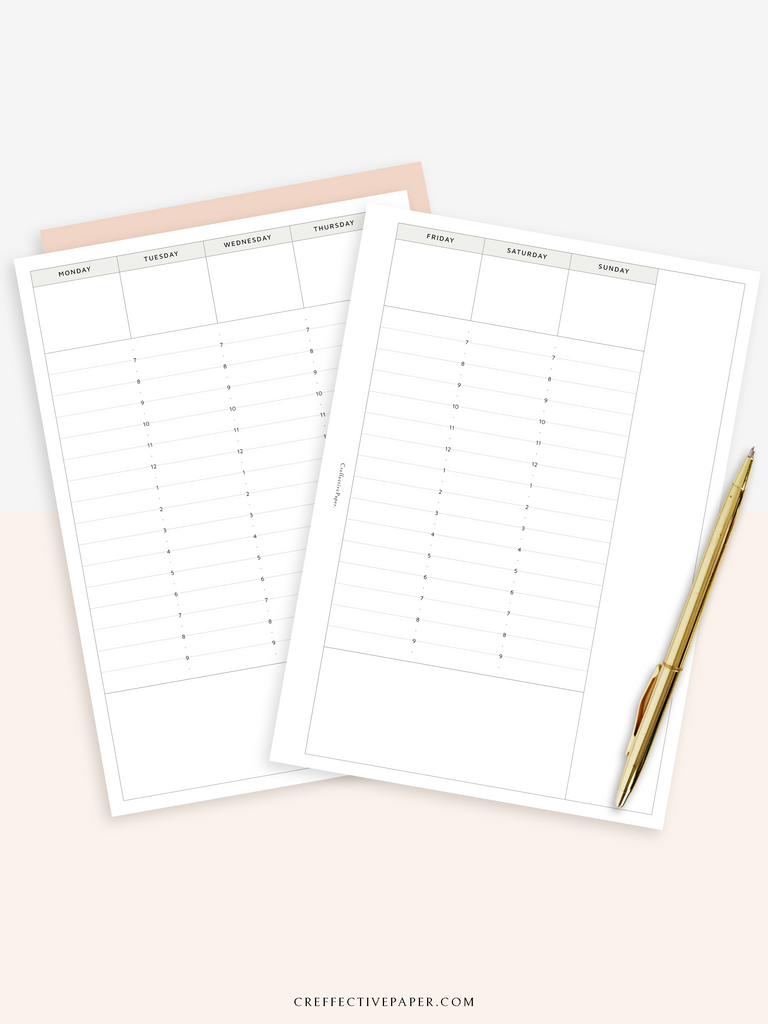 W120 | Basic Weekly Schedule Planner, Week on Two Pages – CreffectivePaper