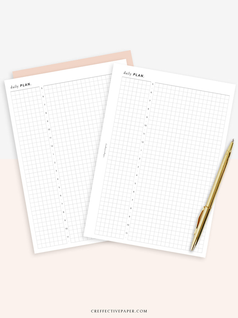 D119 | Basic Daily Planner, Grid Lyaout, Day on a Page – CreffectivePaper