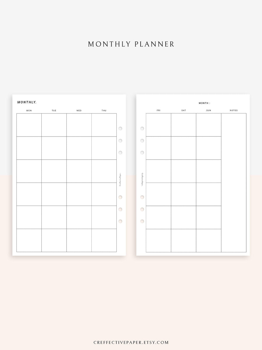 M101 | Basic Monthly Planner Printable Inserts for Minimalist ...