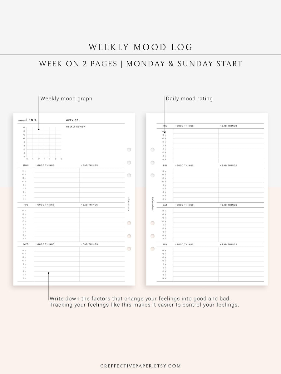 T117 | Weekly Mood Log Journal Diary – CreffectivePaper