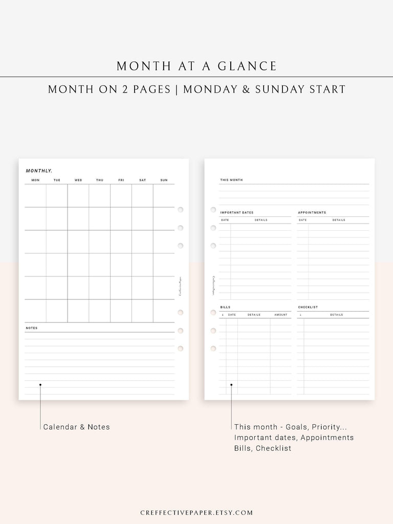 M107 | Month at a Glance, Monthly Overview, Month on 2 Pages ...