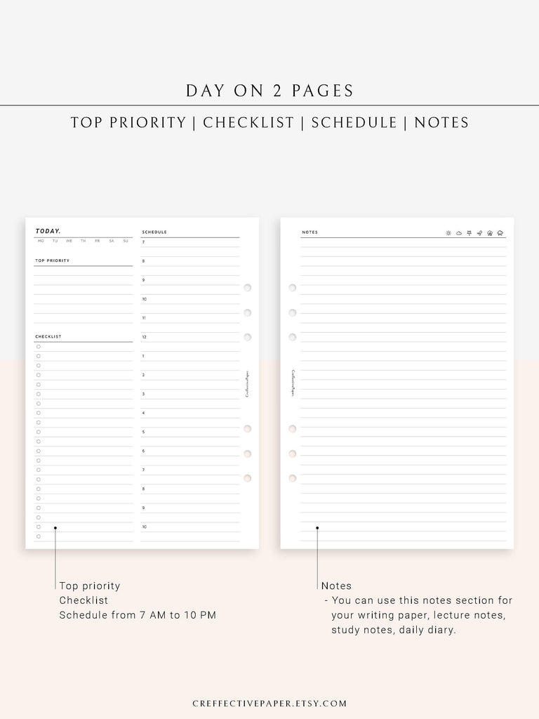 D109 | Daily Schedule Planner & Journal Printable Template, DO2P ...