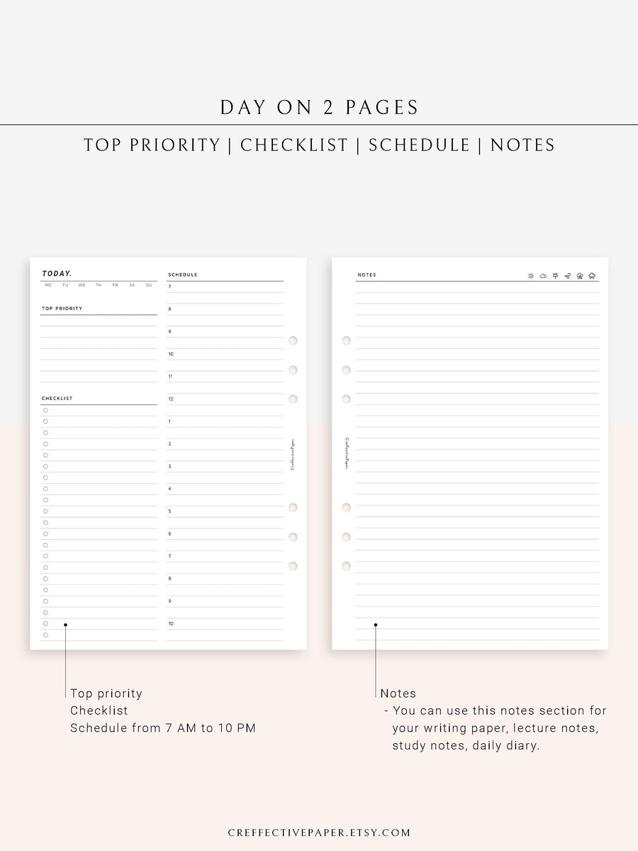 D109 | Daily Schedule Planner & Journal Printable Template, DO2P ...