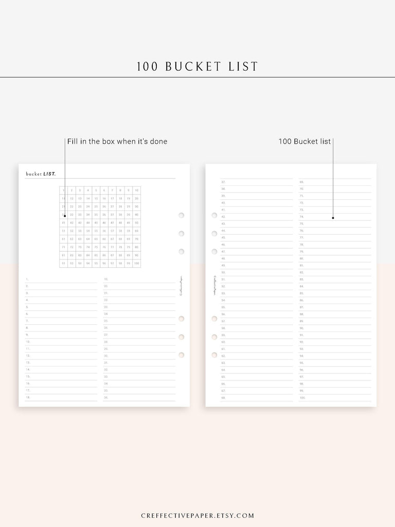 T102 | 100 Bucket List & Dream Log Template – CreffectivePaper