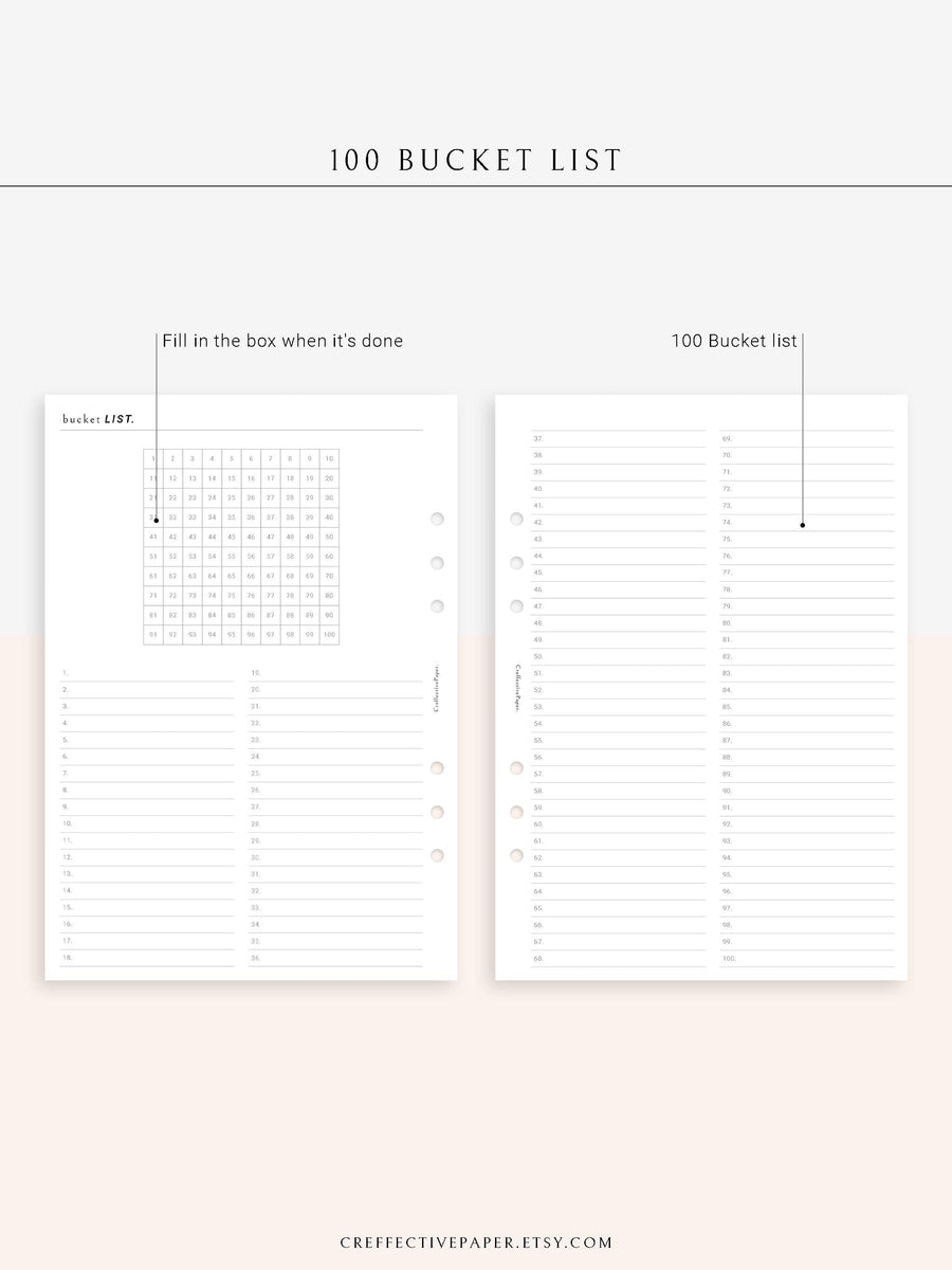 T102 | 100 Bucket List & Dream Log Template – CreffectivePaper