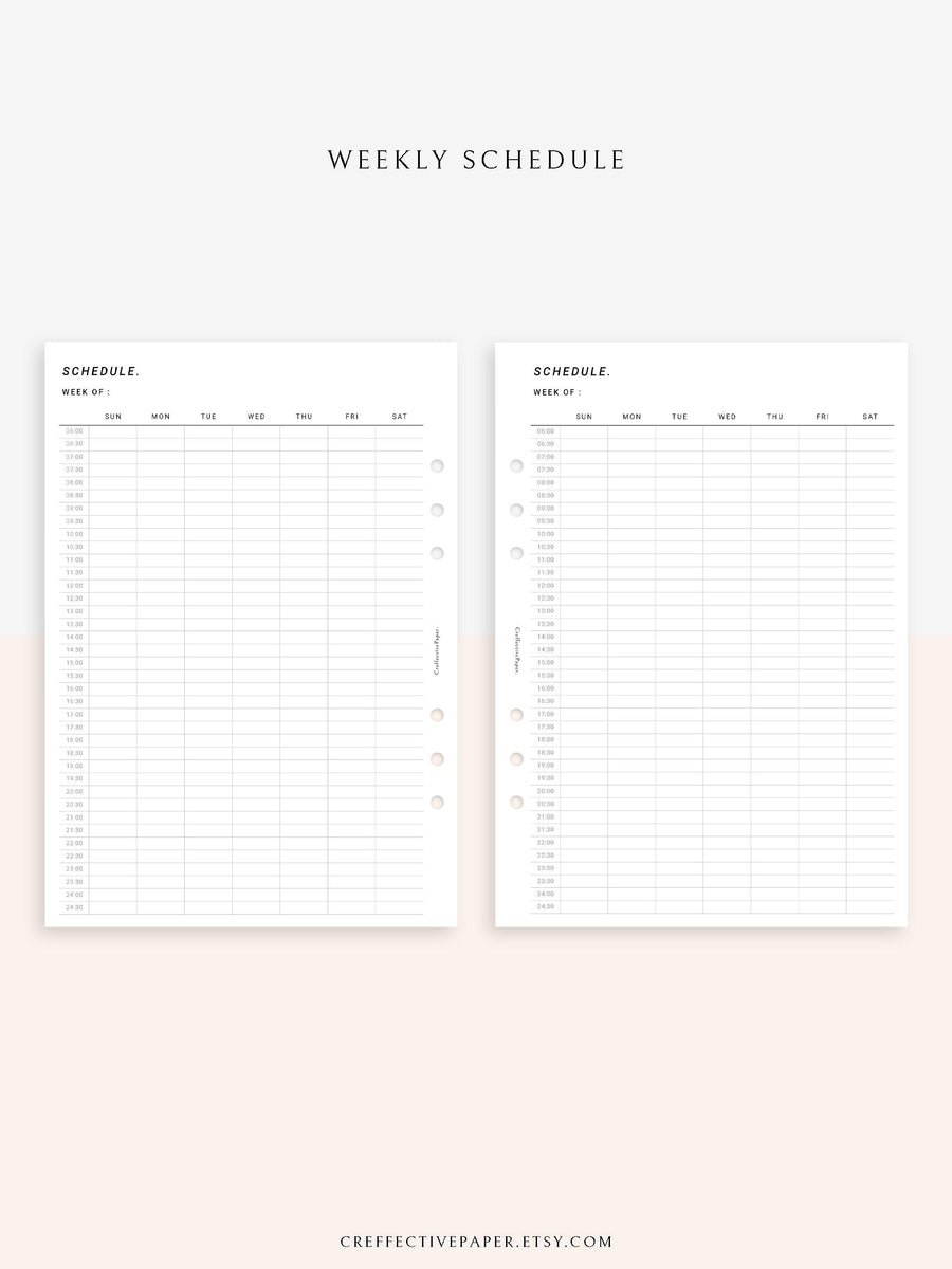 W106 | Weekly Schedule Planner Inserts, Time Table Template Printable ...