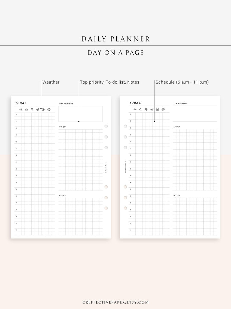 D111_DO1P | Day on a Page, Daily Planner Inserts Template ...