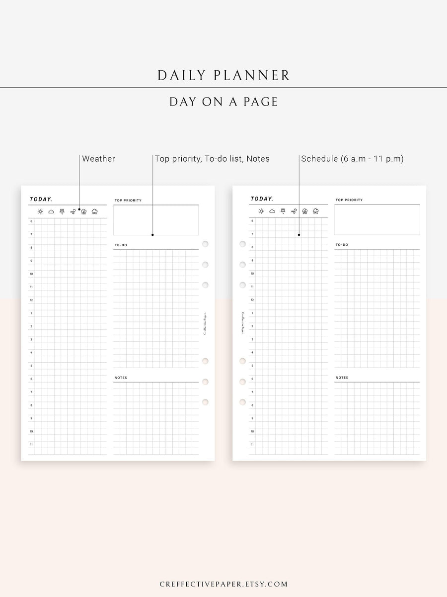 D111_DO1P | Day on a Page, Daily Planner Inserts Template ...