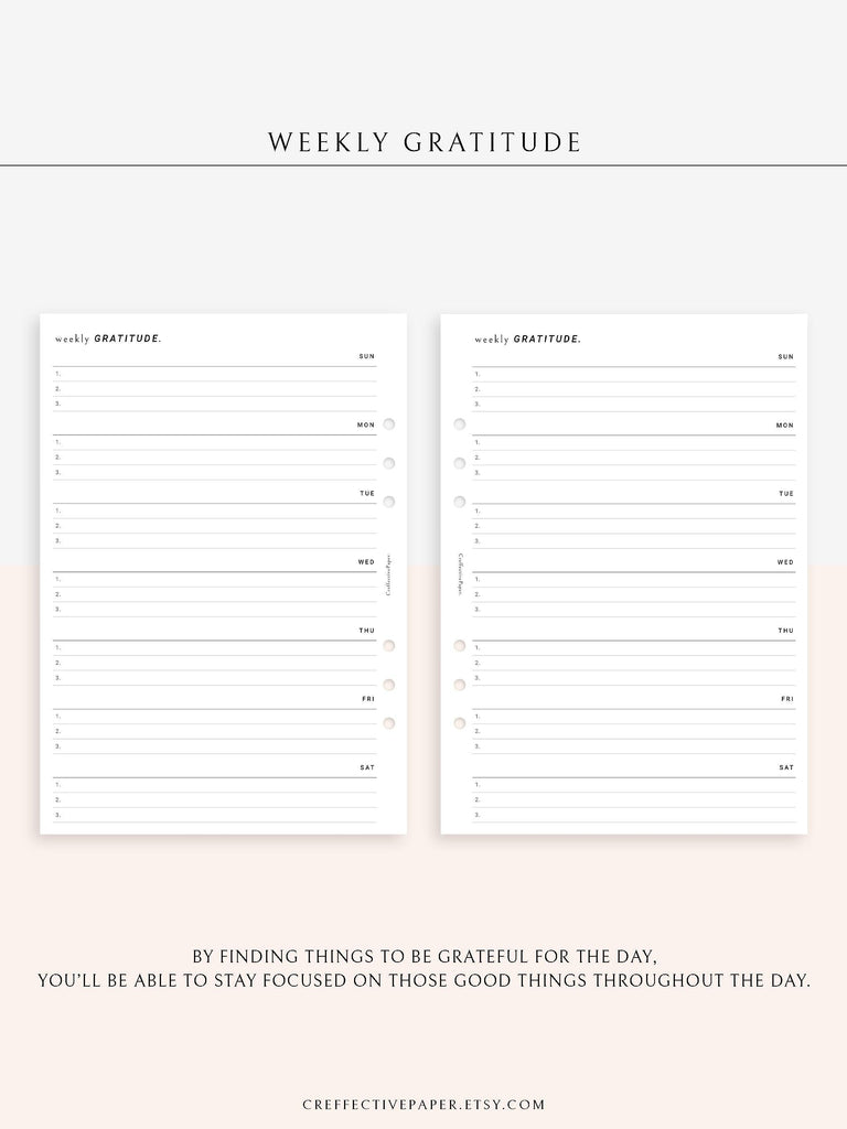 W103 | Minimal Weekly Gratitude Journal Printable Template Inserts ...