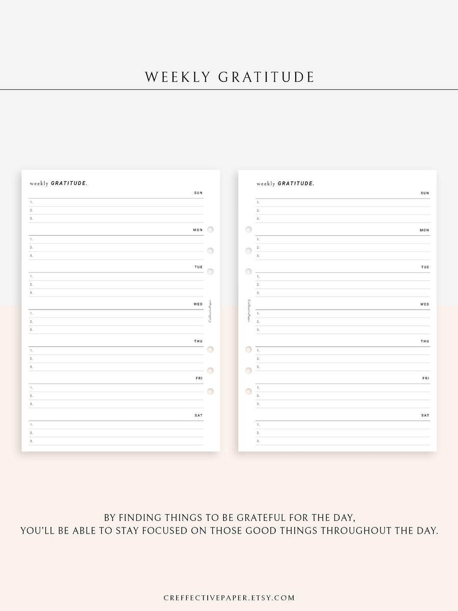 W103 | Minimal Weekly Gratitude Journal Printable Template Inserts ...
