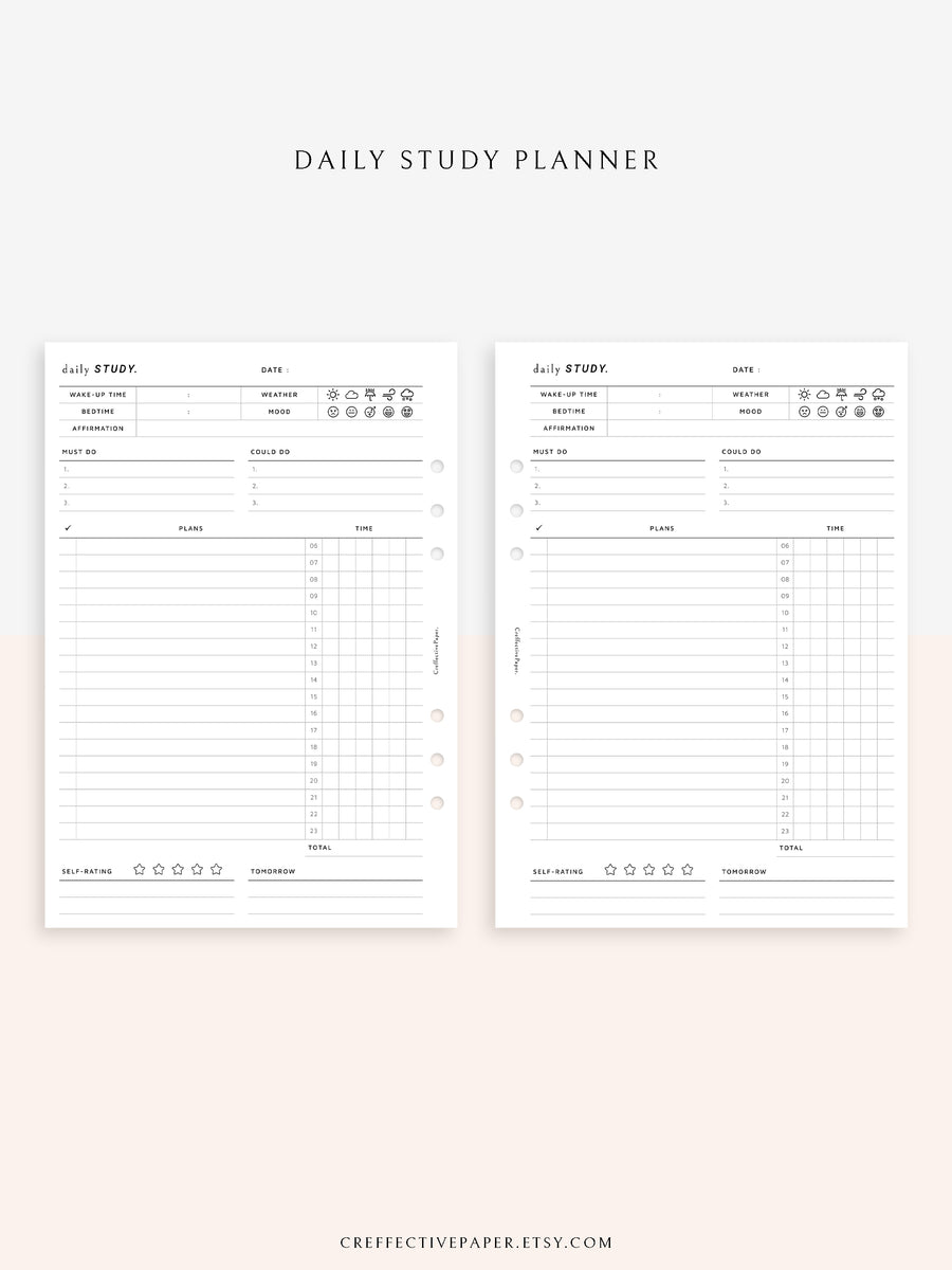 D108 | Daily Study Planner Inserts Printable Template – CreffectivePaper