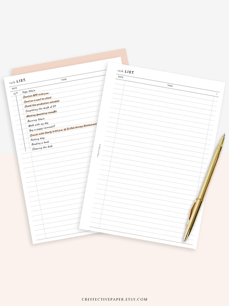 D103 | Daily Task List, To-do Organizer, Checklist – CreffectivePaper