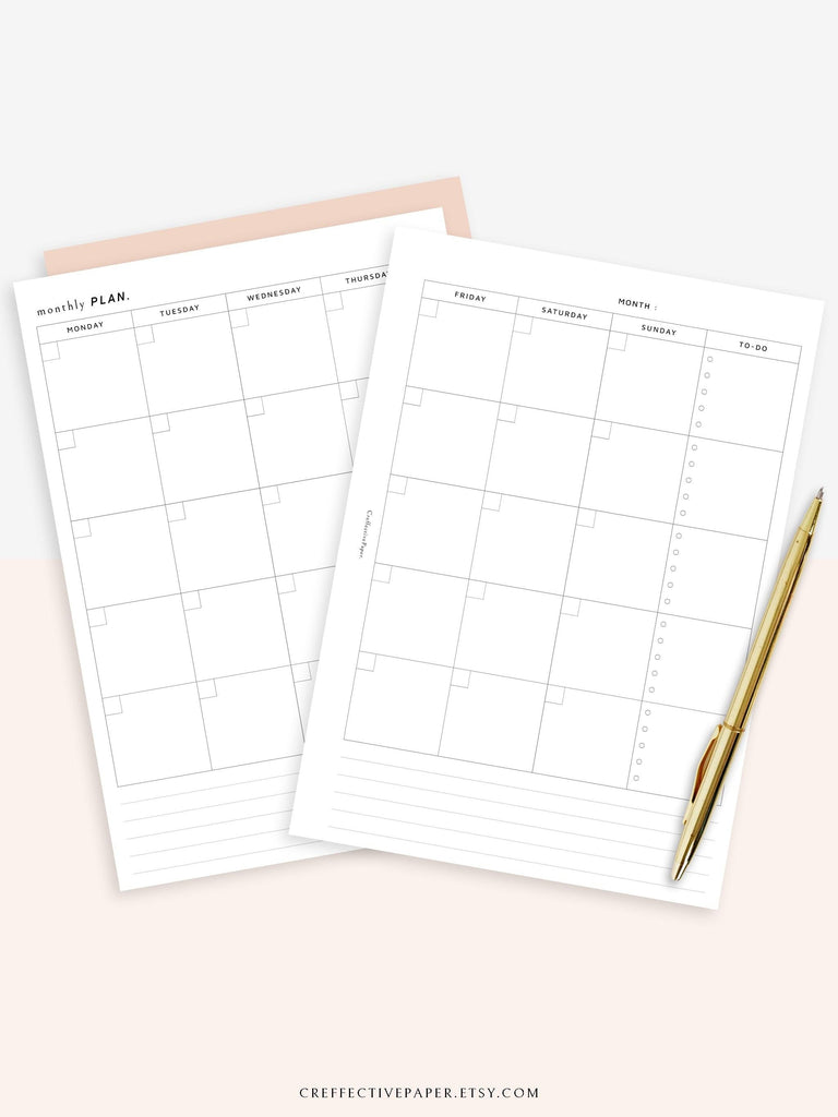 M110 | Minimal Monthly Planner Printable Inserts Template ...