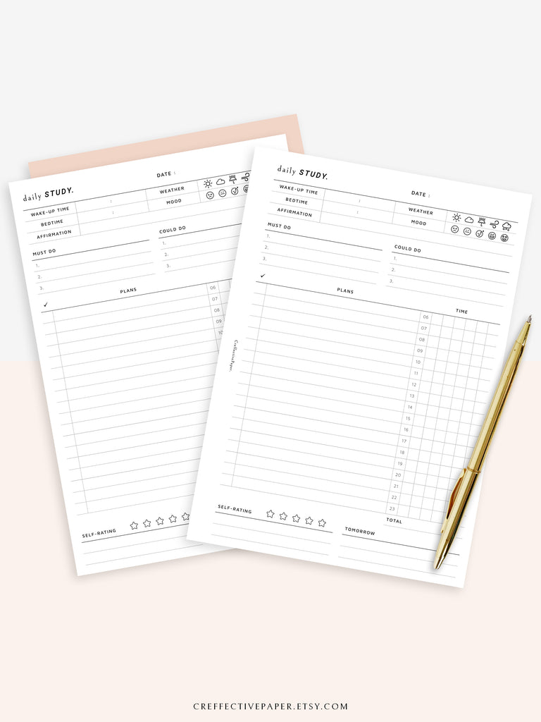 D108 | Daily Study Planner Inserts Printable Template – CreffectivePaper