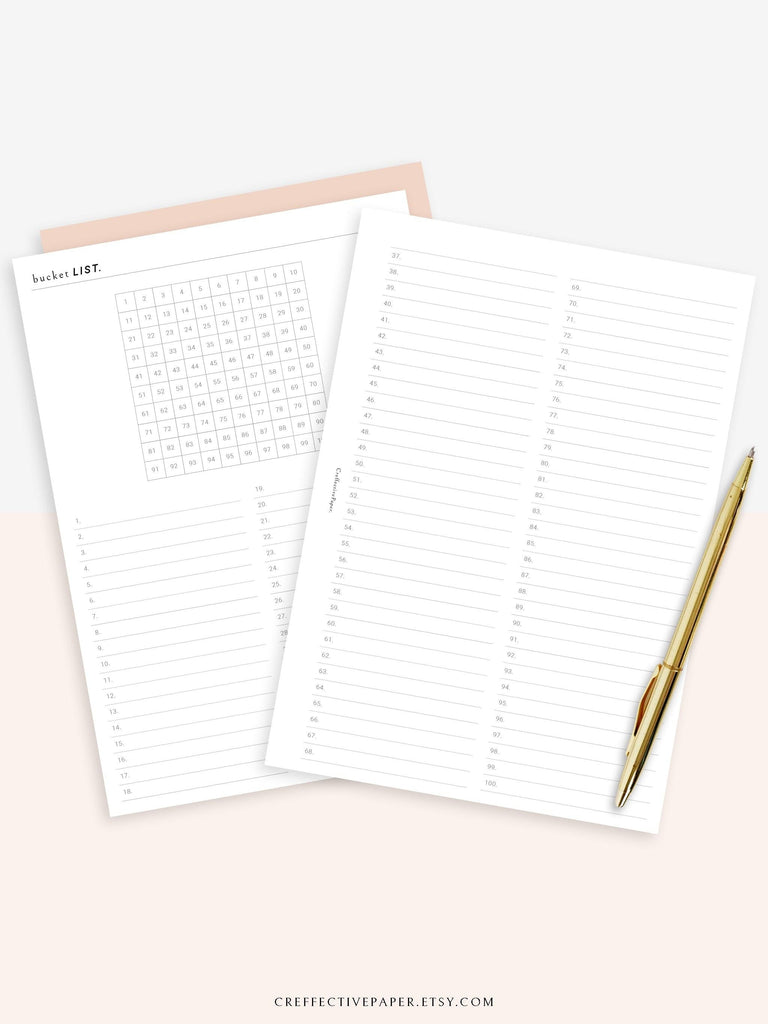 T102 | 100 Bucket List & Dream Log Template – CreffectivePaper