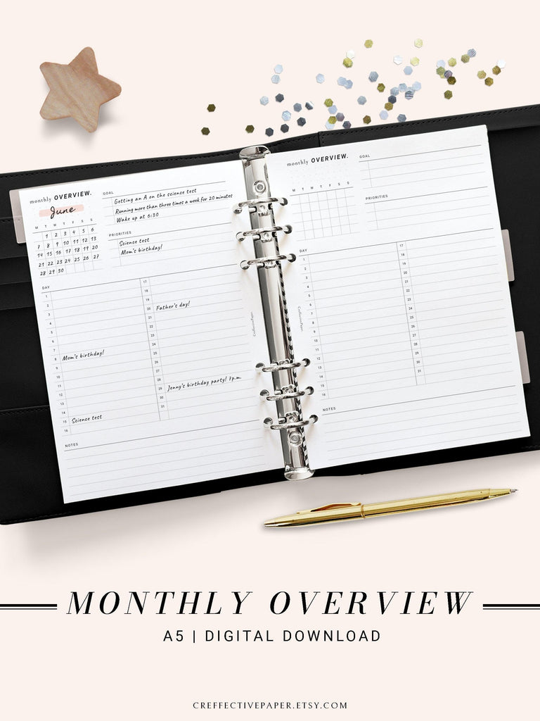 M108 | Monthly Overview, Month on a Page Printable Planner Inserts ...
