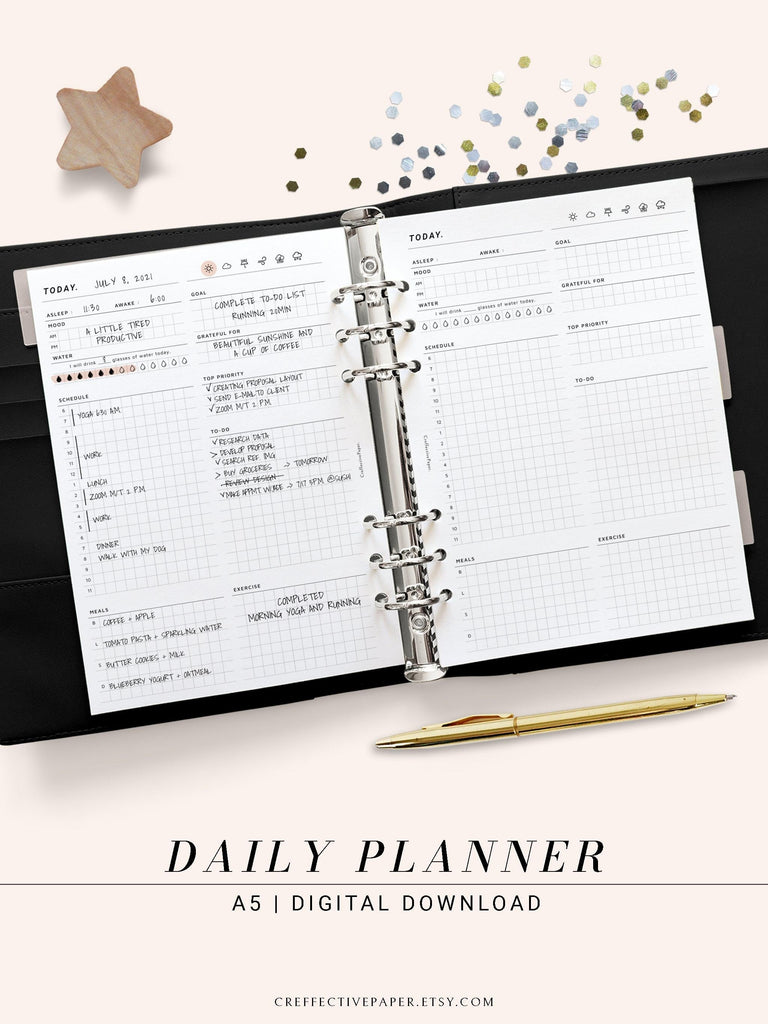 D102 | Daily Planner Inserts Printable Template, Minimal Grid Layout ...