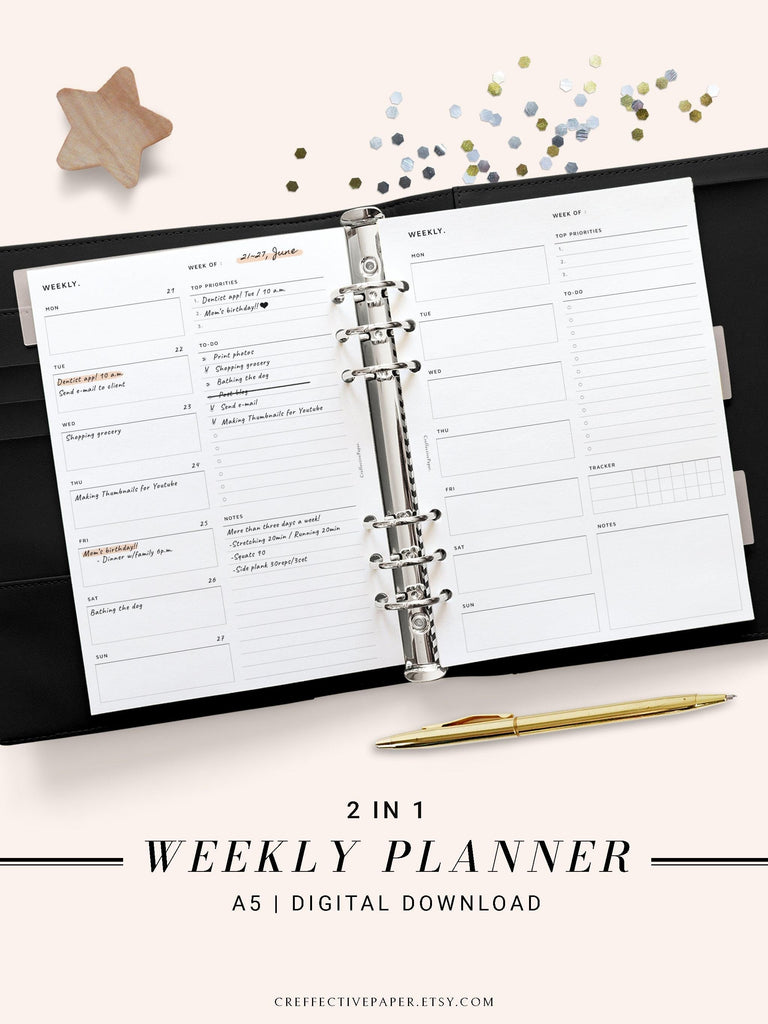 W101 | Week on a Page, Weekly Planner Printable Inserts Template ...