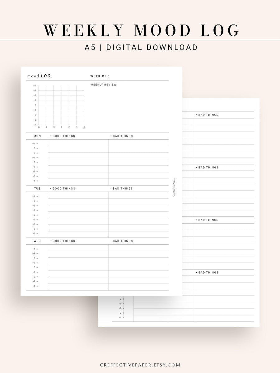 T117 | Weekly Mood Log Journal Diary – CreffectivePaper