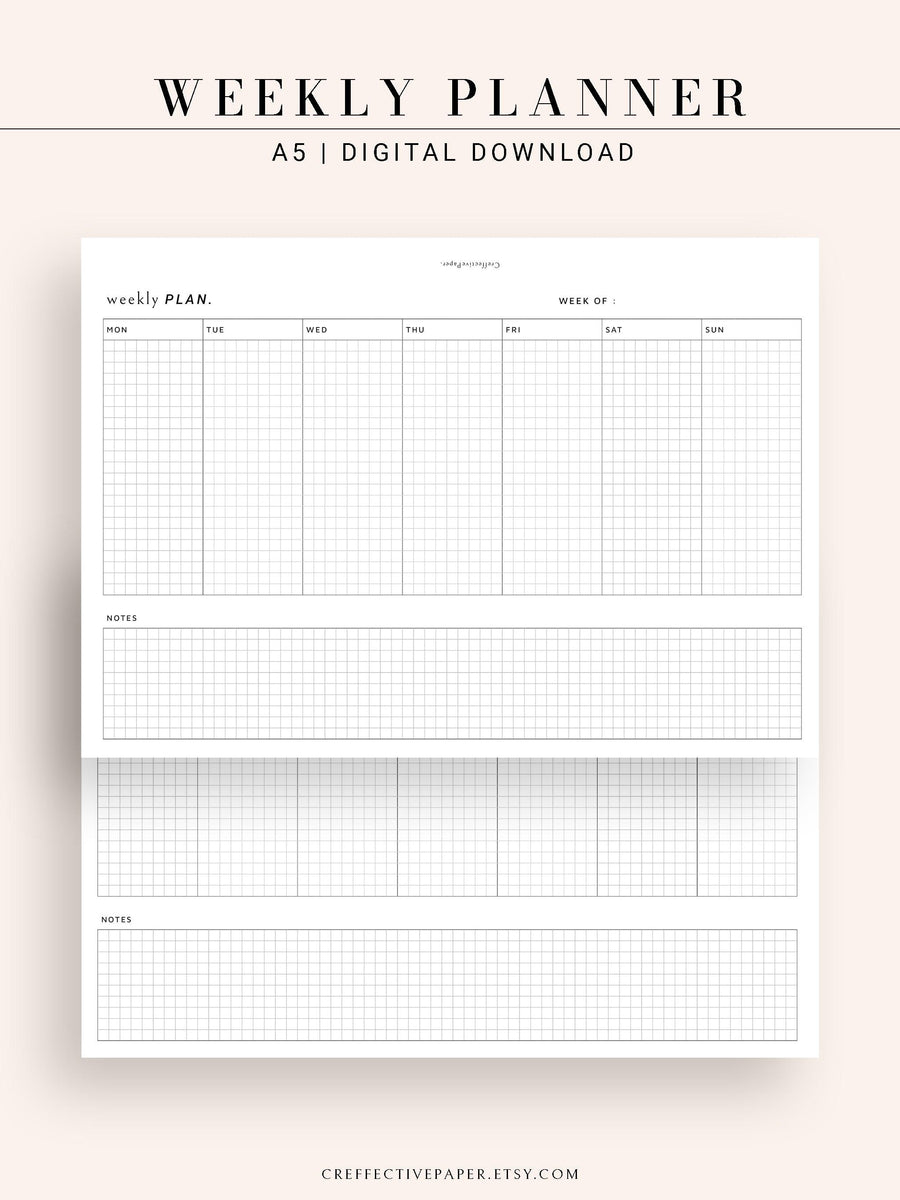 W102_H_2 | Horizontal Weekly Planner Printable – CreffectivePaper