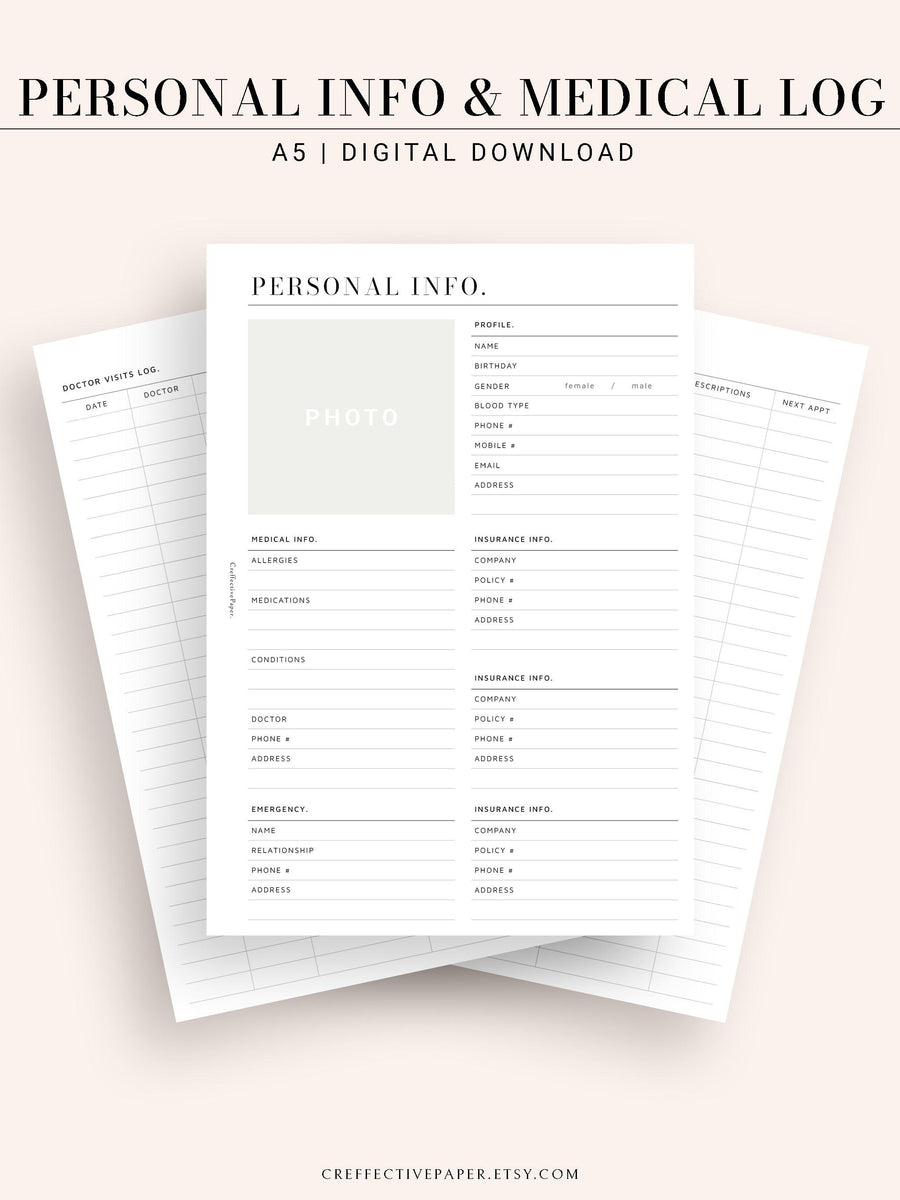 N113 | Personal Information & Medical Log Template – CreffectivePaper