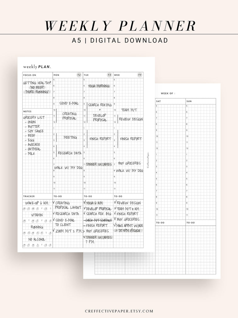 W102_V | Weekly Schedule Planner WO2P – CreffectivePaper