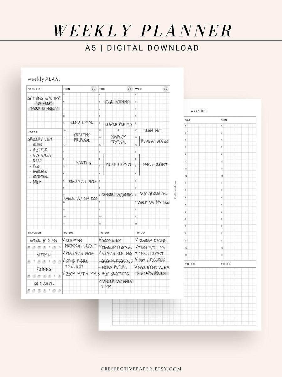W102_V | Weekly Schedule Planner WO2P – CreffectivePaper