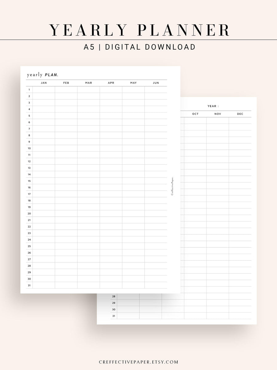 Y101 | 31 Days Yearly Planner Printable – CreffectivePaper