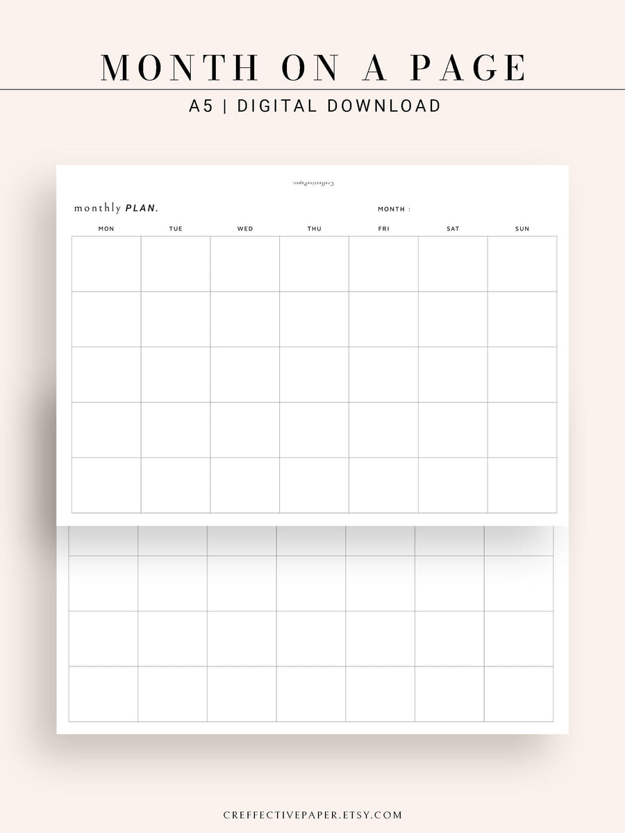 M111 | Horizontal Monthly Planner Printable Inserts, Month on a Page ...