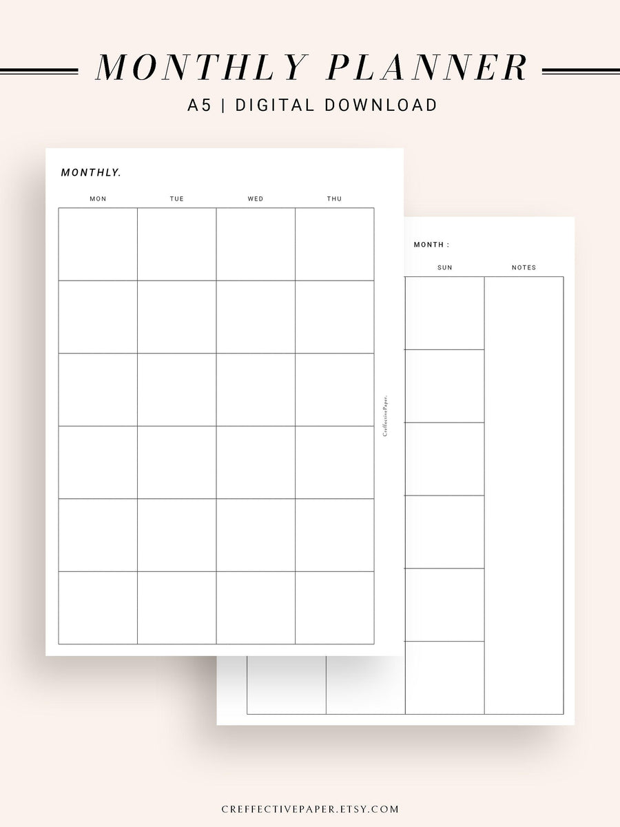 M101 | Basic Monthly Planner Printable Inserts for Minimalist ...
