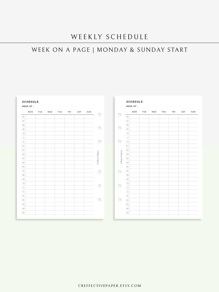 W106 | Weekly Schedule Planner Inserts, Time Table Template Printable ...