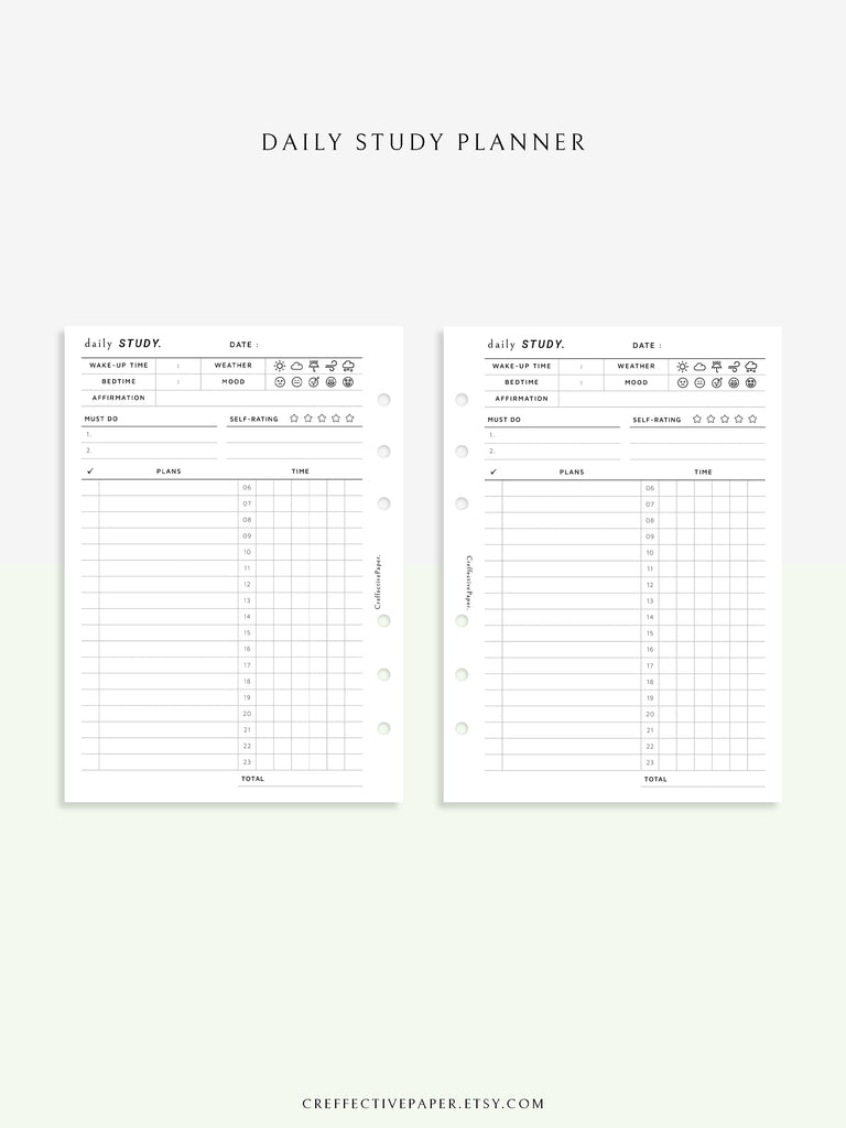 D108 | Daily Study Planner Inserts Printable Template – CreffectivePaper