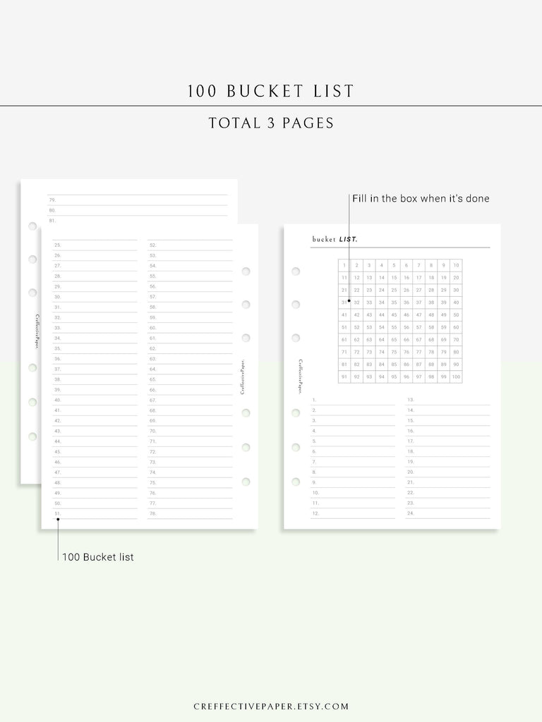 T102 | 100 Bucket List & Dream Log Template – CreffectivePaper