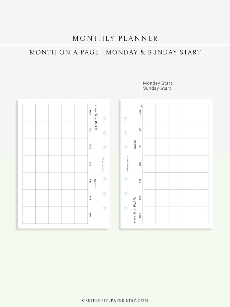 M111 | Horizontal Monthly Planner Printable Inserts, Month on a Page ...