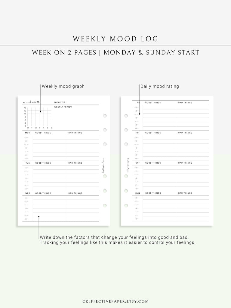 T117 | Weekly Mood Log Journal Diary – CreffectivePaper