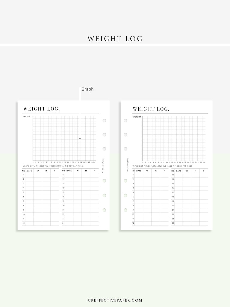 N121-1 | Weight Loss Log, Diet Organizer Template – CreffectivePaper