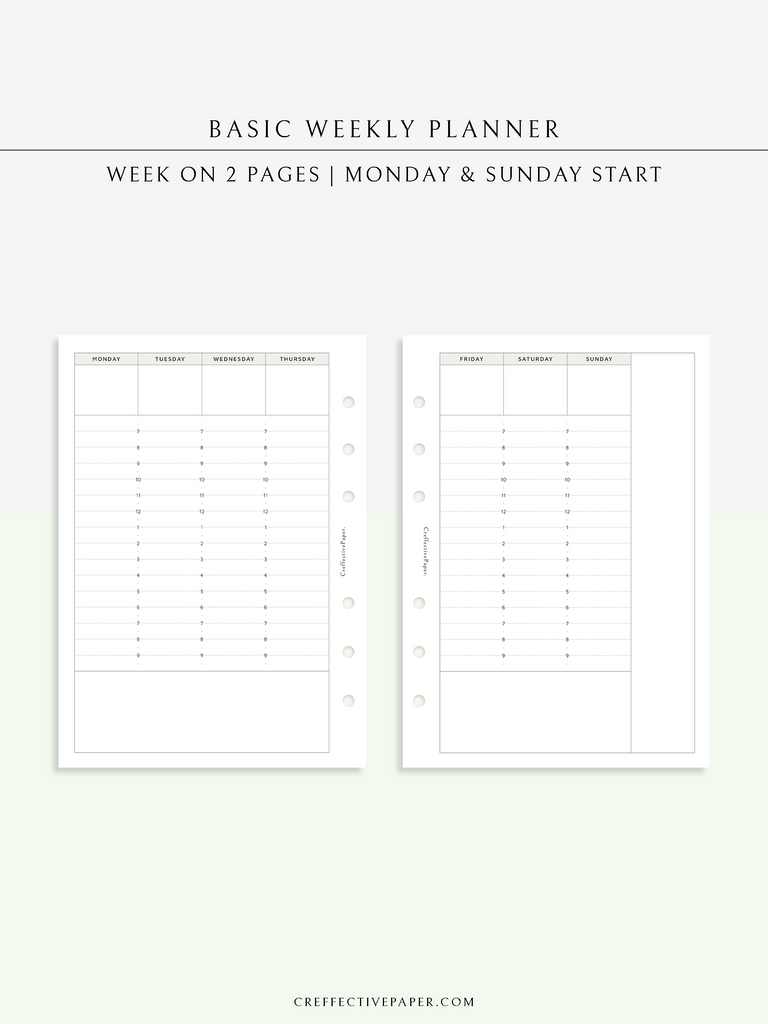 W120 | Basic Weekly Schedule Planner, Week on Two Pages – CreffectivePaper