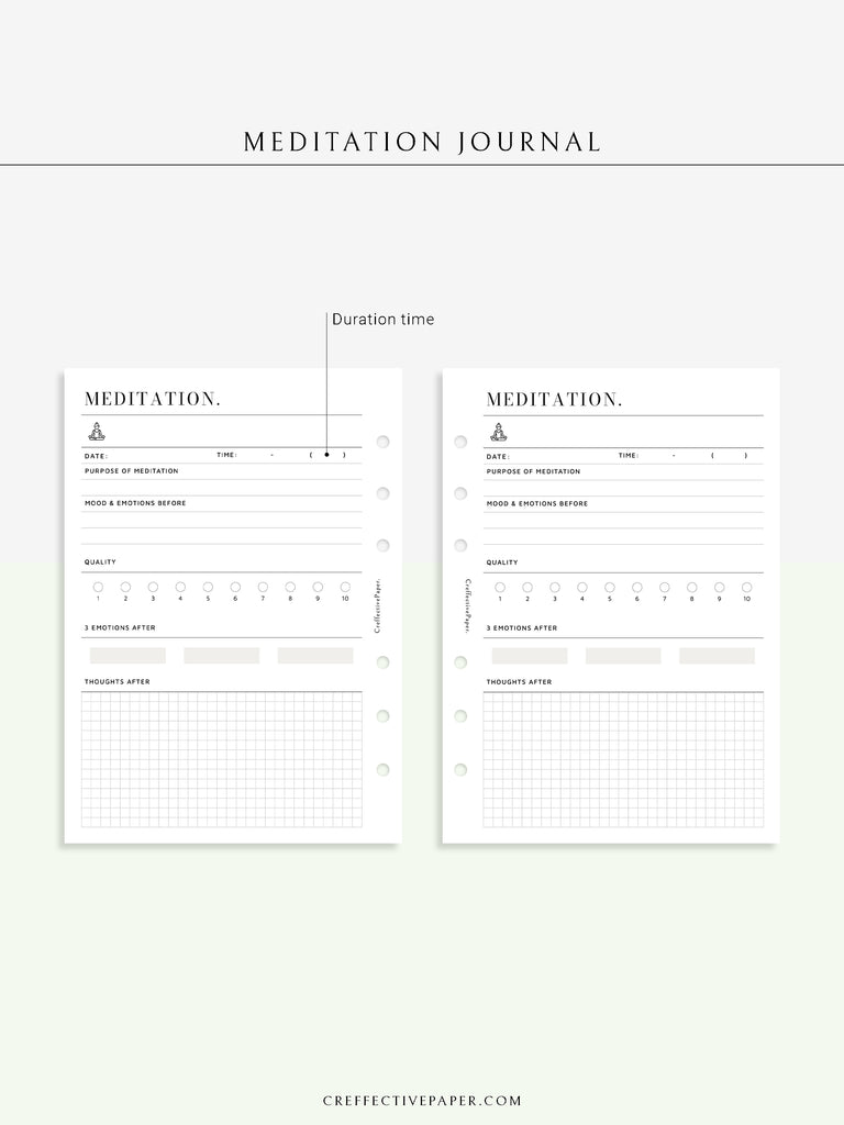 N122-3 | Meditation Log, Yoga Journal Template Printable – CreffectivePaper