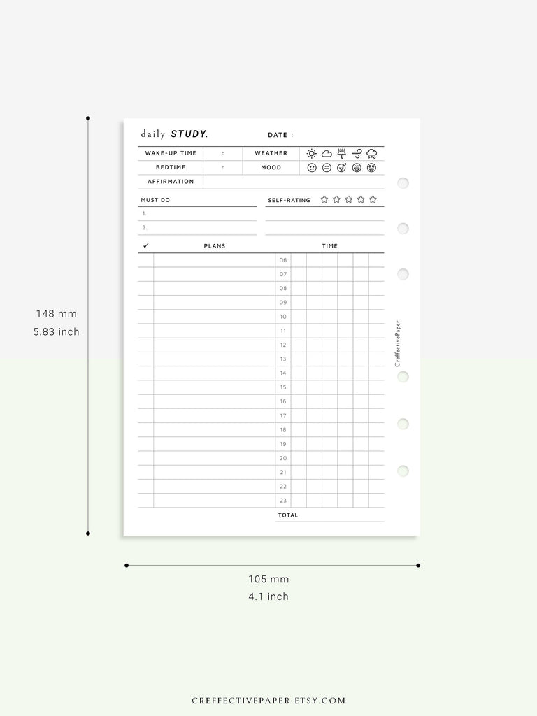 D108 | Daily Study Planner Inserts Printable Template – CreffectivePaper