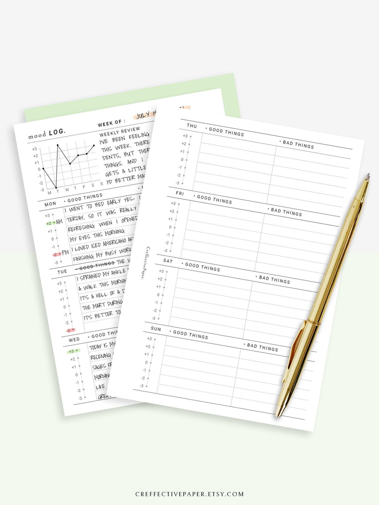 T117 | Weekly Mood Log Journal Diary – CreffectivePaper
