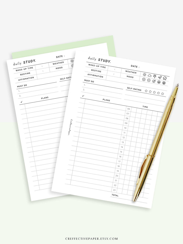 D108 | Daily Study Planner Inserts Printable Template – CreffectivePaper