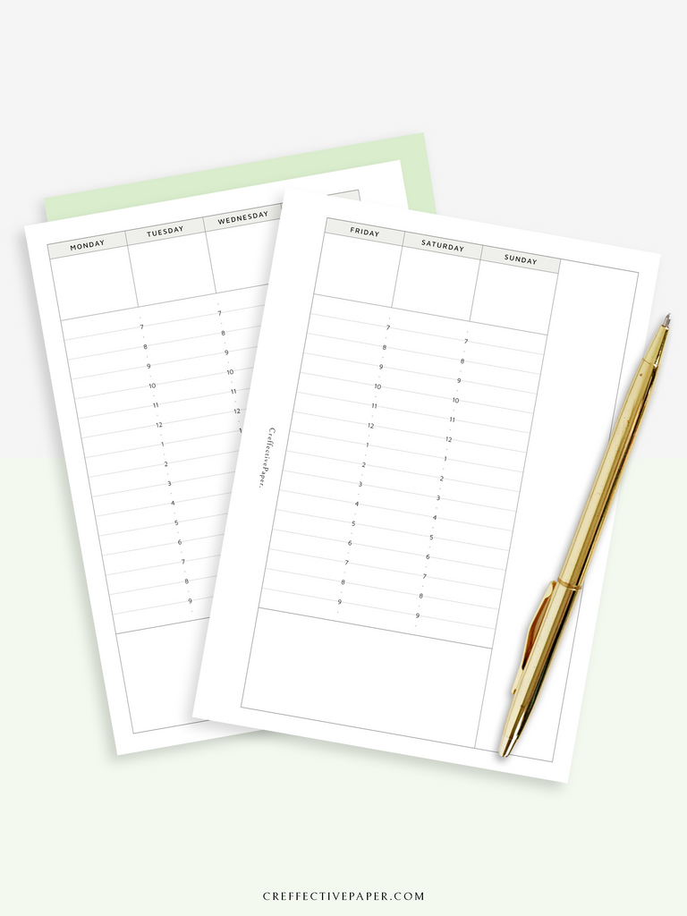 W120 | Basic Weekly Schedule Planner, Week on Two Pages – CreffectivePaper