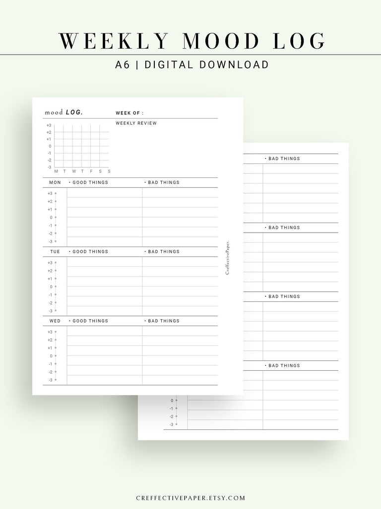 T117 | Weekly Mood Log Journal Diary – CreffectivePaper