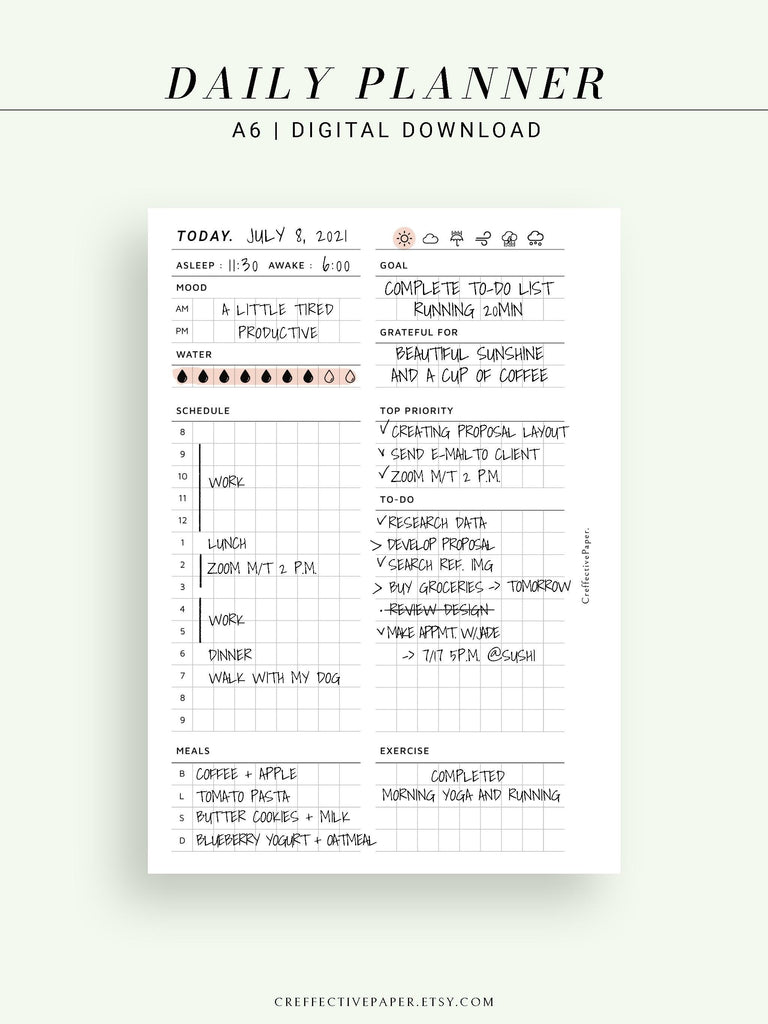 D102 | Daily Planner Inserts Printable Template, Minimal Grid Layout ...